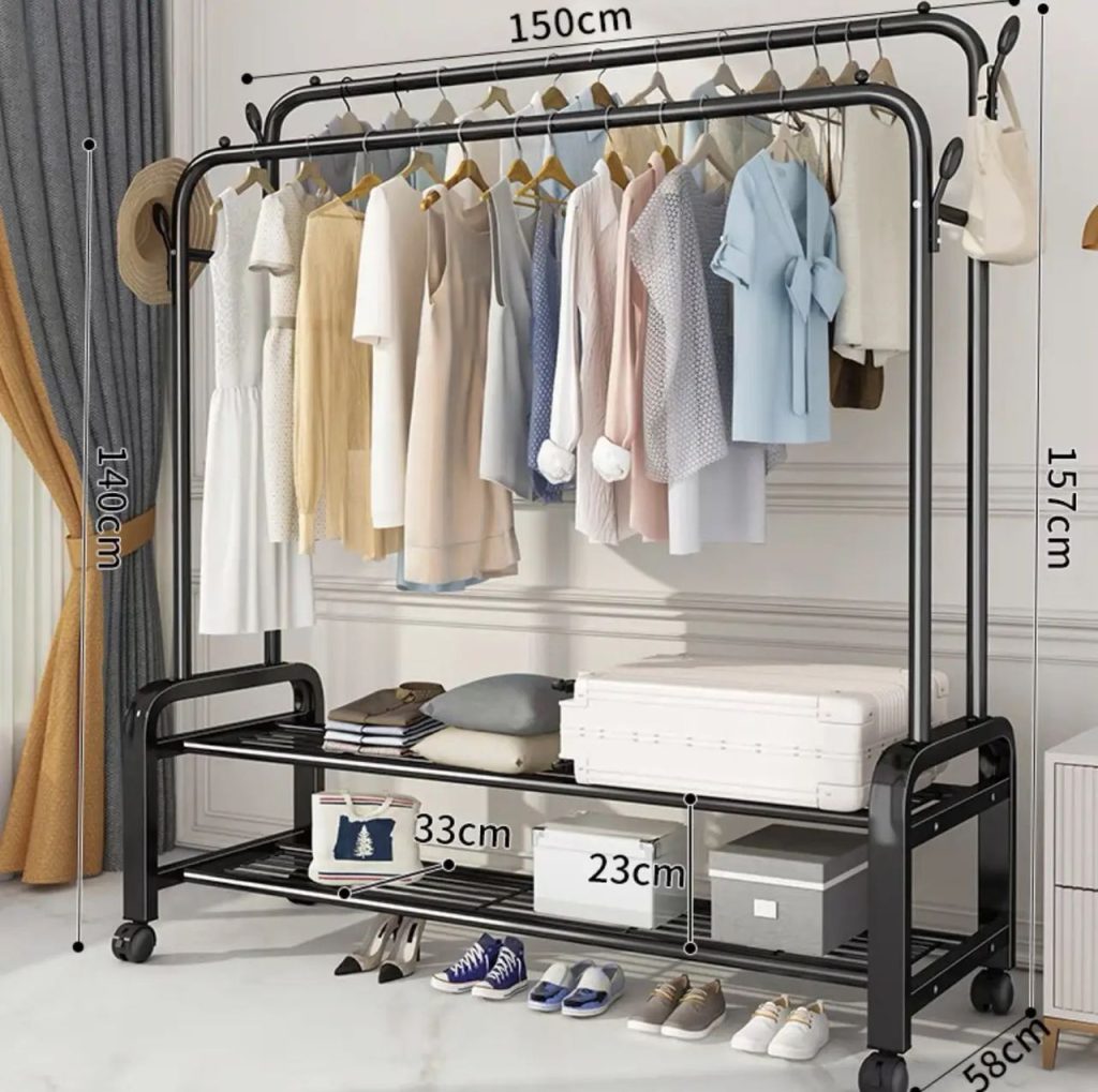 Elite Double-Pole Clothing Rack with 2-Tier Shoe Shelf – Heavy-Duty ...